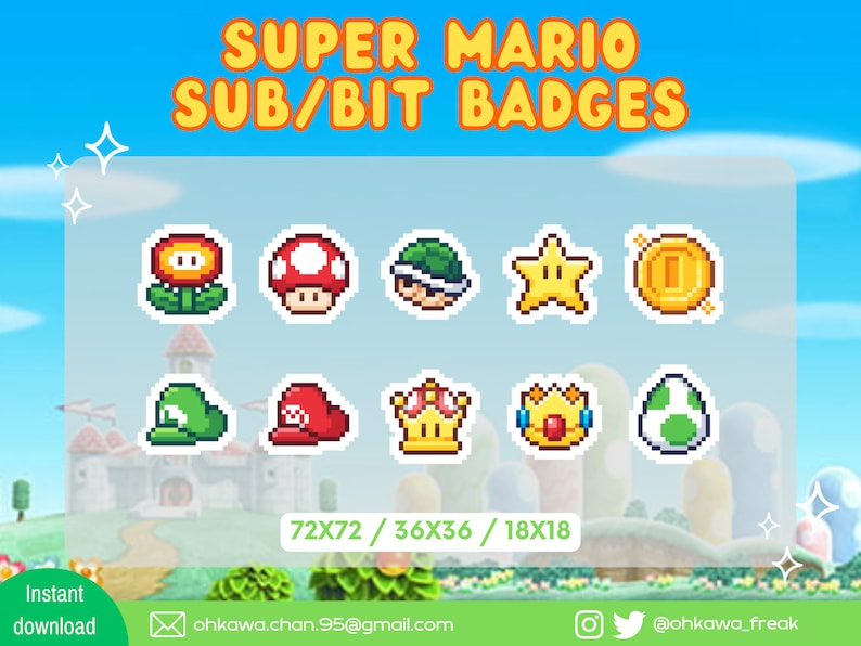Super Mario Twitch Sub Bit Badges / Peach / Yoshi / Luigi / Streamer ...