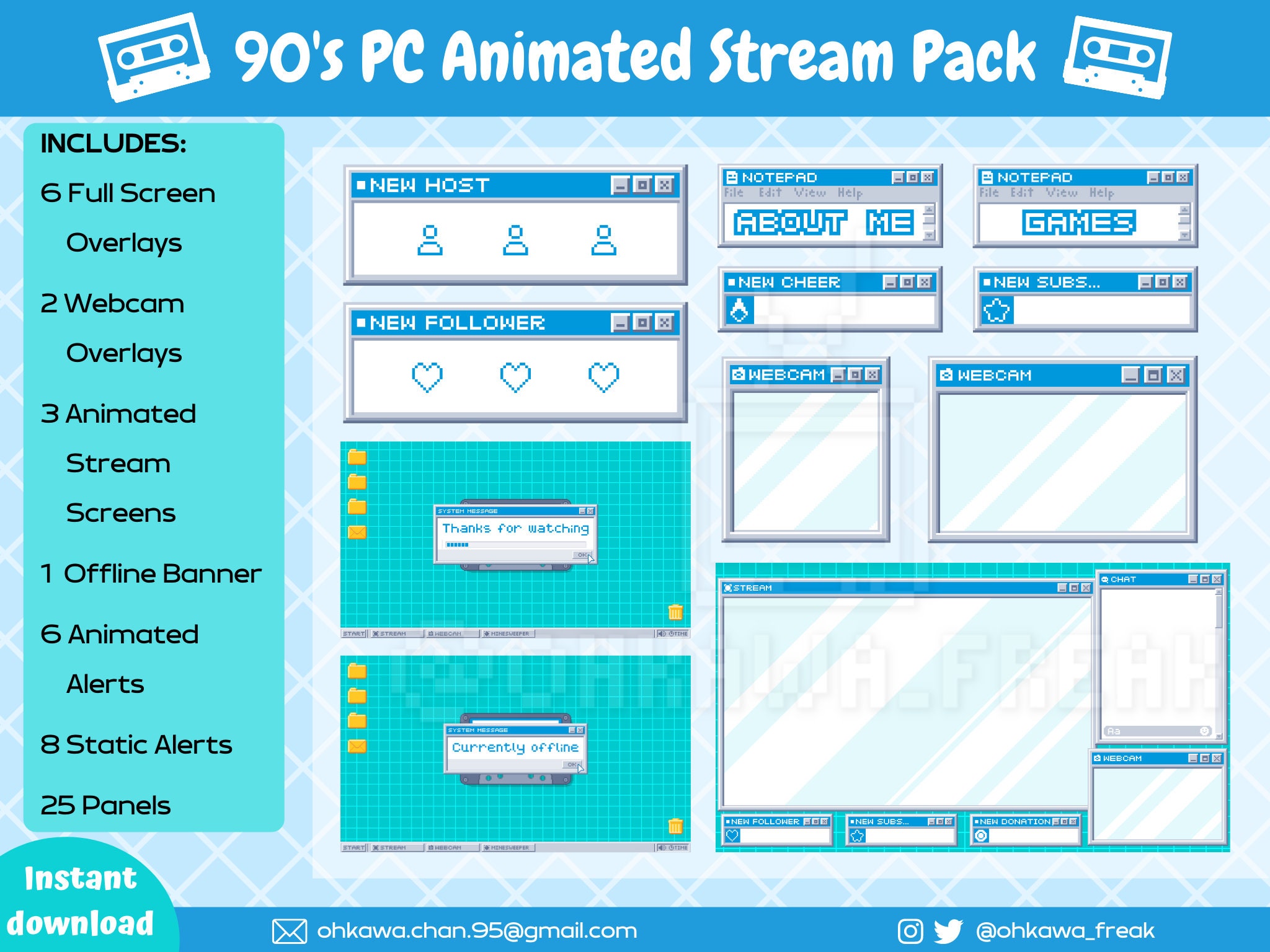 Full 90's PC Animated Stream Package / Retro Windows / Computer Screen ...