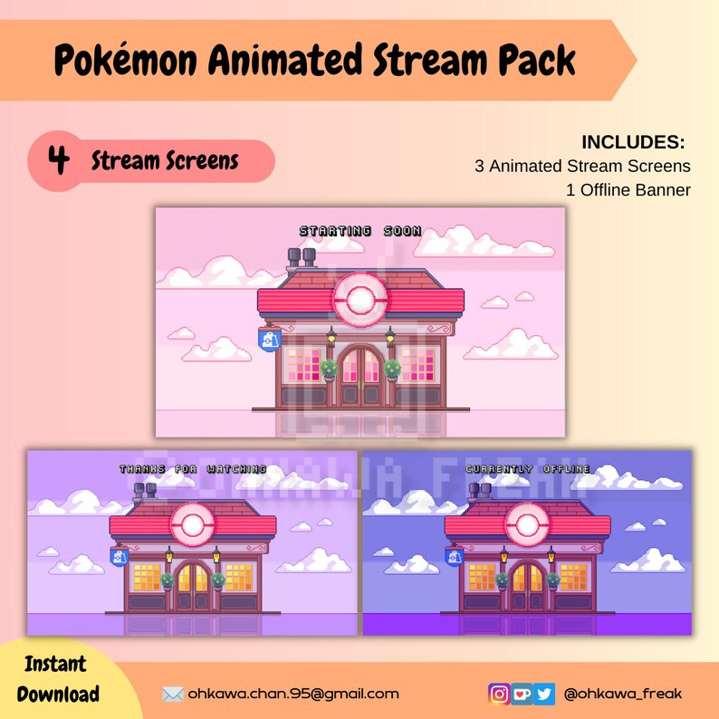 Pokémon Animated Stream Screens Pack / Twitch / Youtube / Pixel Art - Etsy