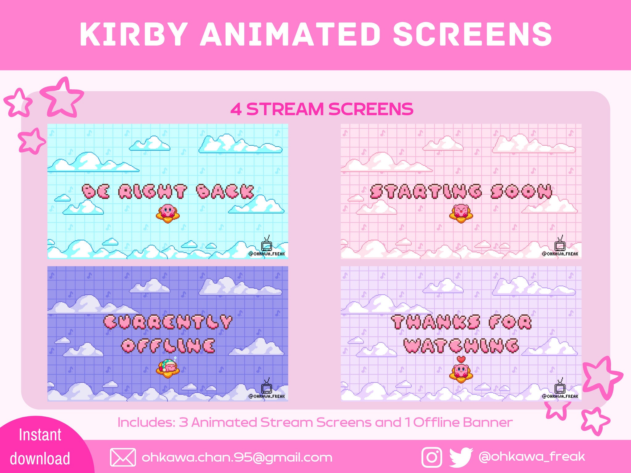 Kirby Animated Screens / Cute / Kawaii / Pink / Stream / Twitch ...