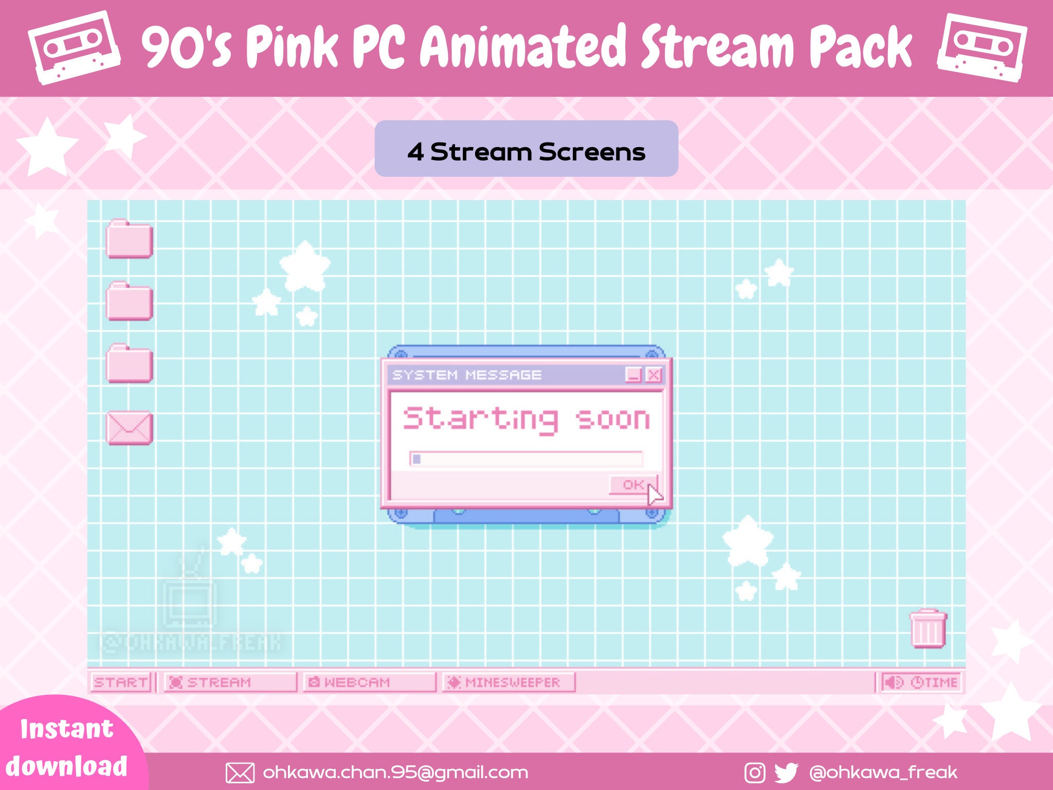 Full 90's Pink PC Animated Stream Package / Retro Windows / Kawaii ...