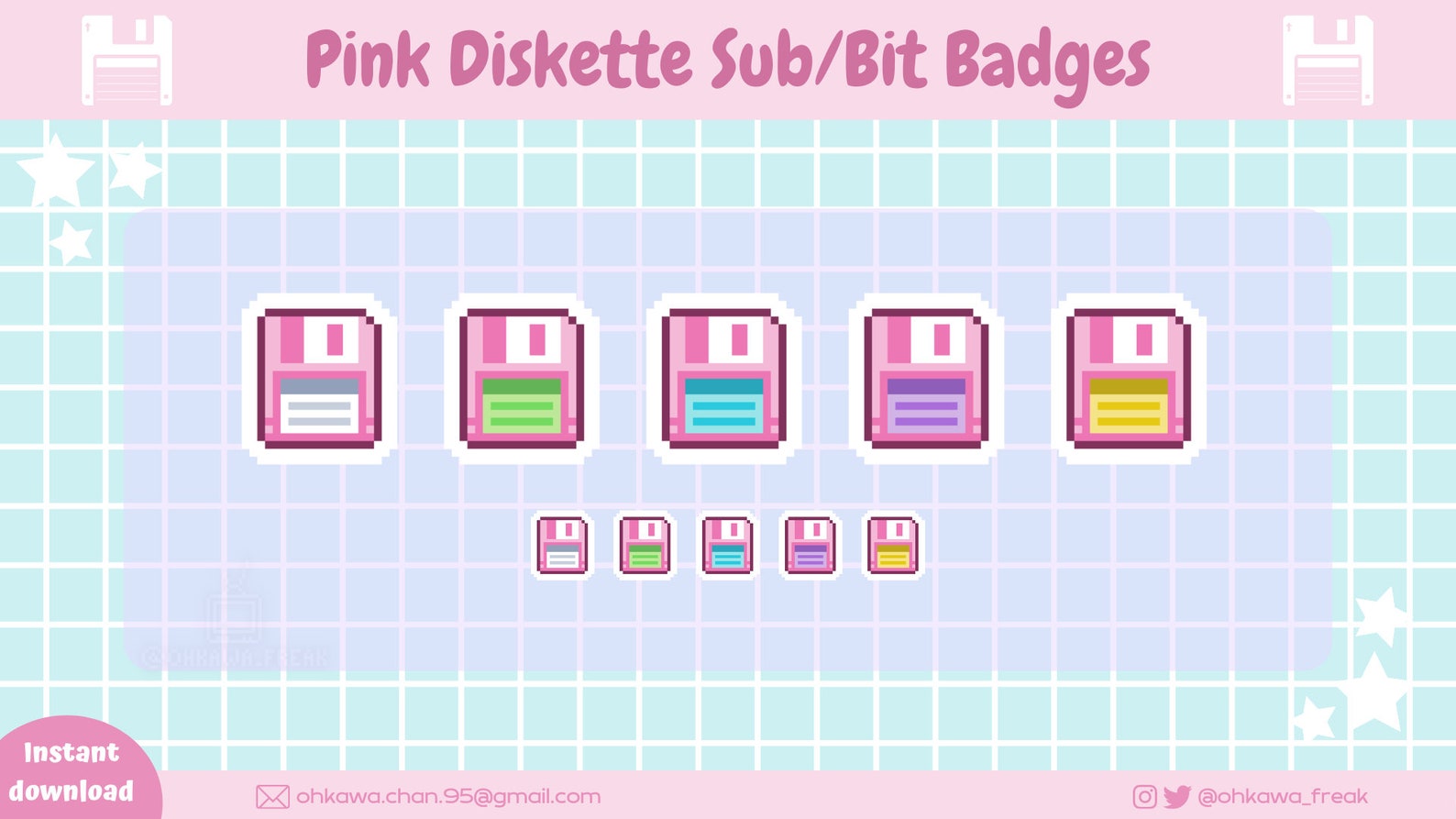 Pink Diskette Twitch Sub Bit Badges / Cute Sub Badges / Kawaii | Etsy