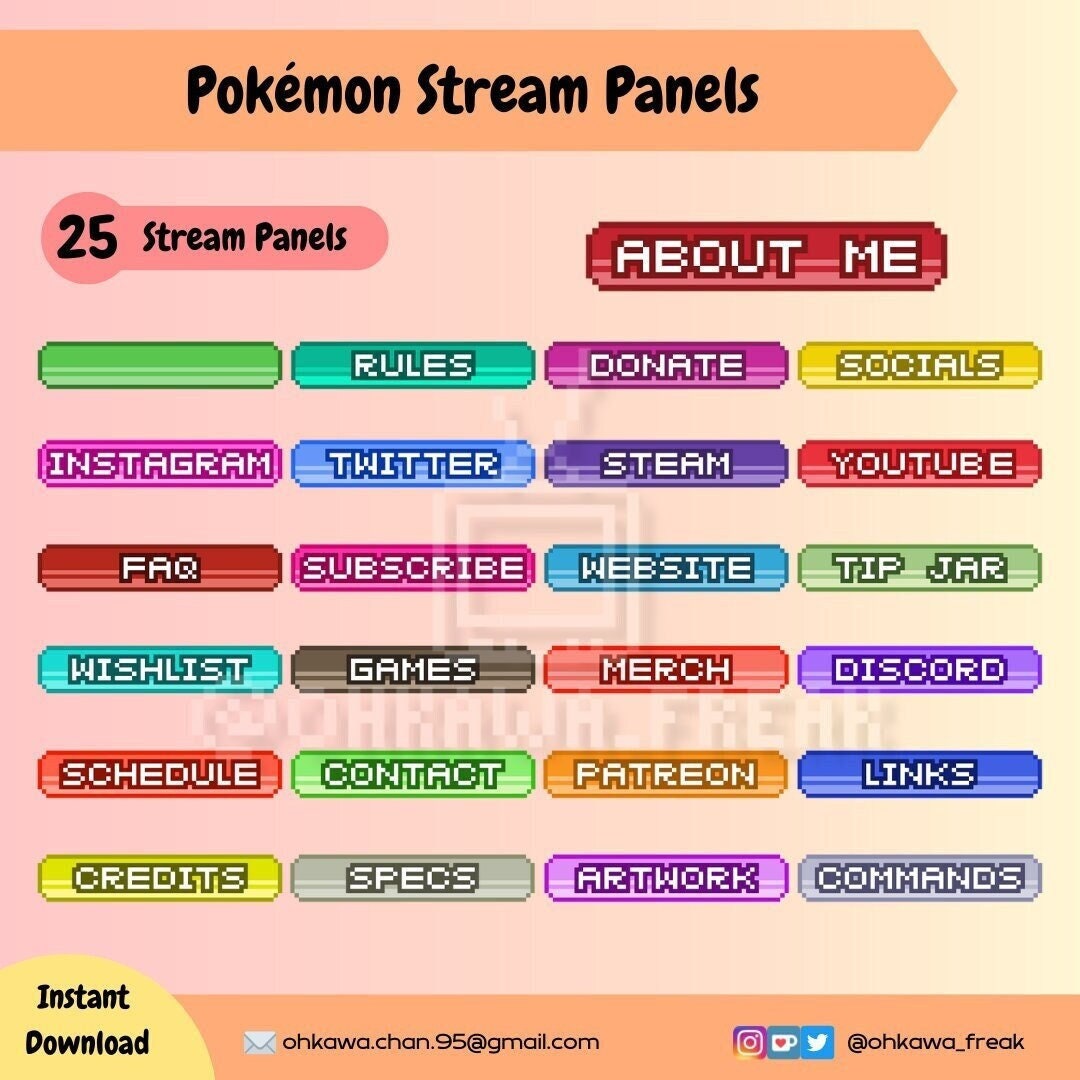 Pokémon Stream Panels / Twitch / Youtube / Pixel Art - Etsy