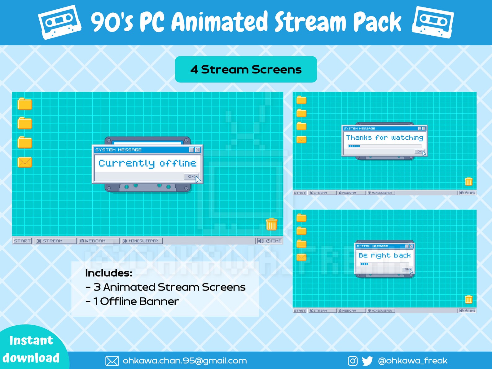 Full 90's PC Animated Stream Package / Retro Windows / Computer Screen ...