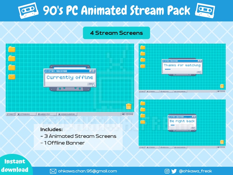 Full 90's PC Animated Stream Package / Retro Windows / Computer Screen ...