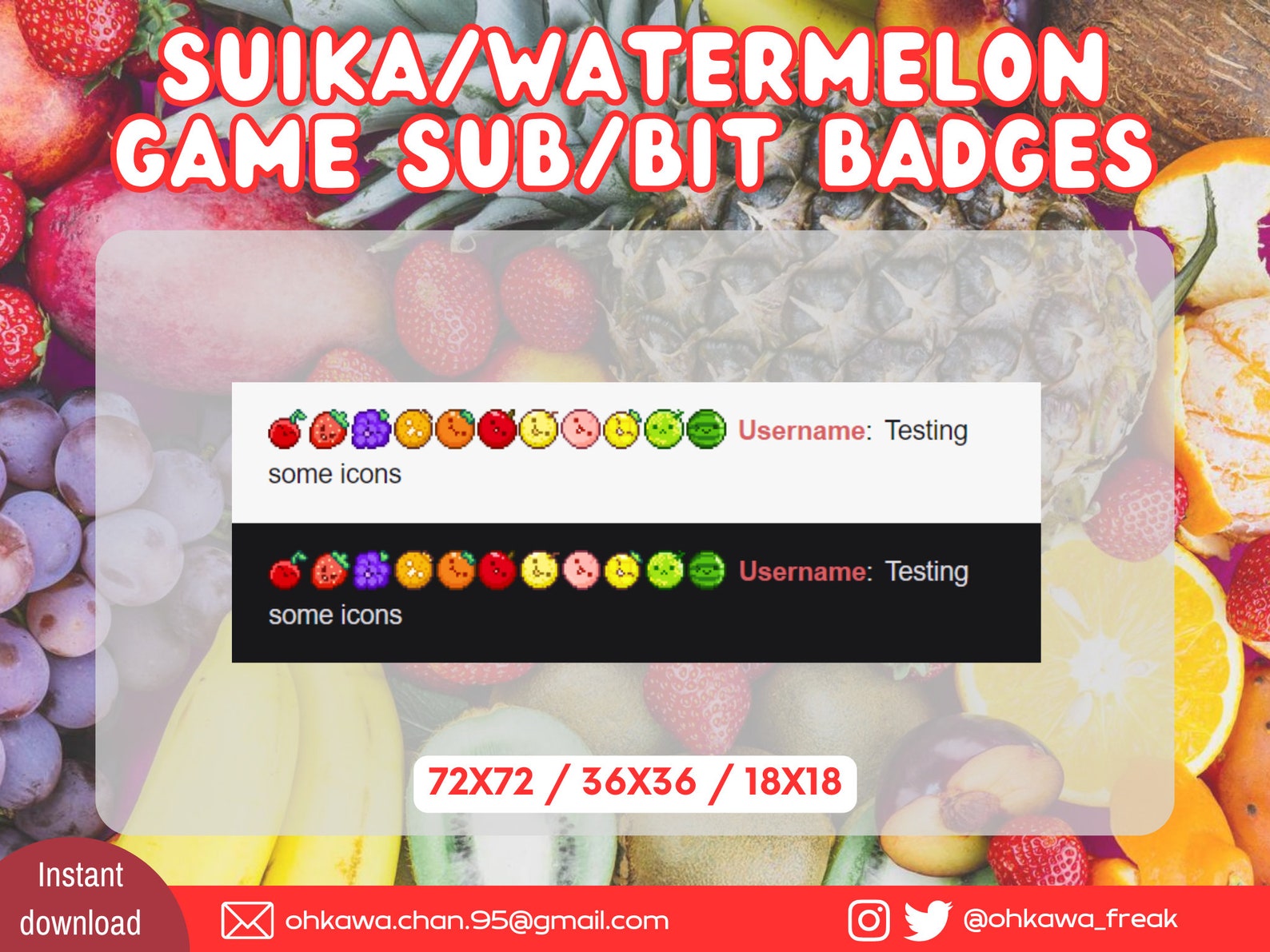 Suika Game / Watermelon Game Sub Bit Badges / Fruits / Twitch ...