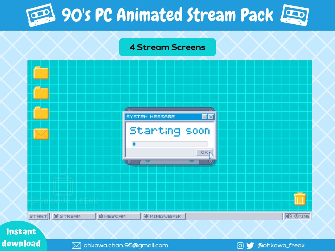 Full 90's PC Animated Stream Package / Retro Windows / Computer Screen ...