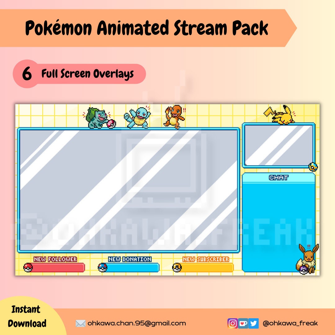 Full Pokémon Animated Stream Pack / Twitch / Youtube / Pixel Art - Etsy