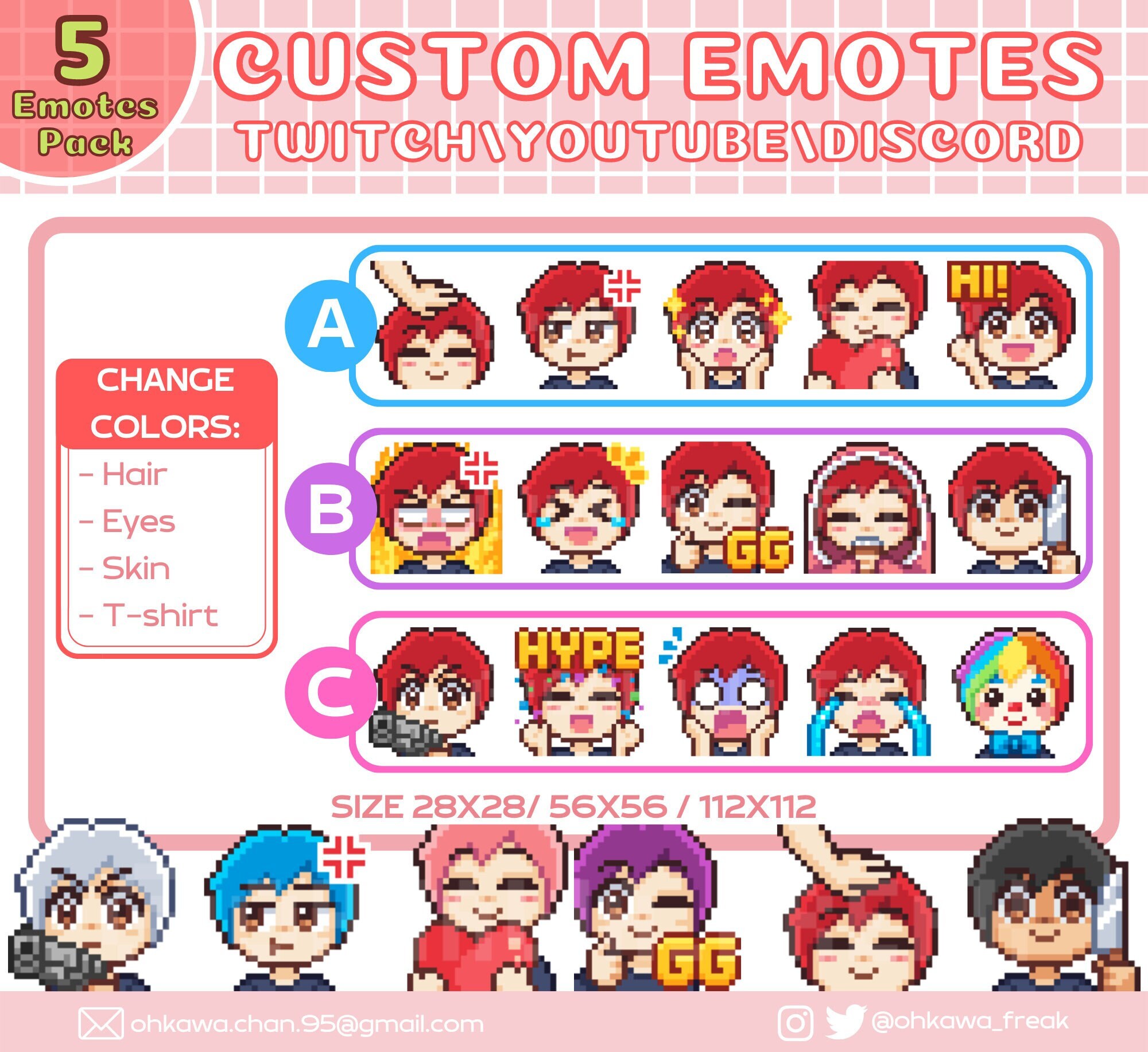 Boy Twitch Emotes 5 Emotes Pack / Custom Color / Cute / Youtube ...