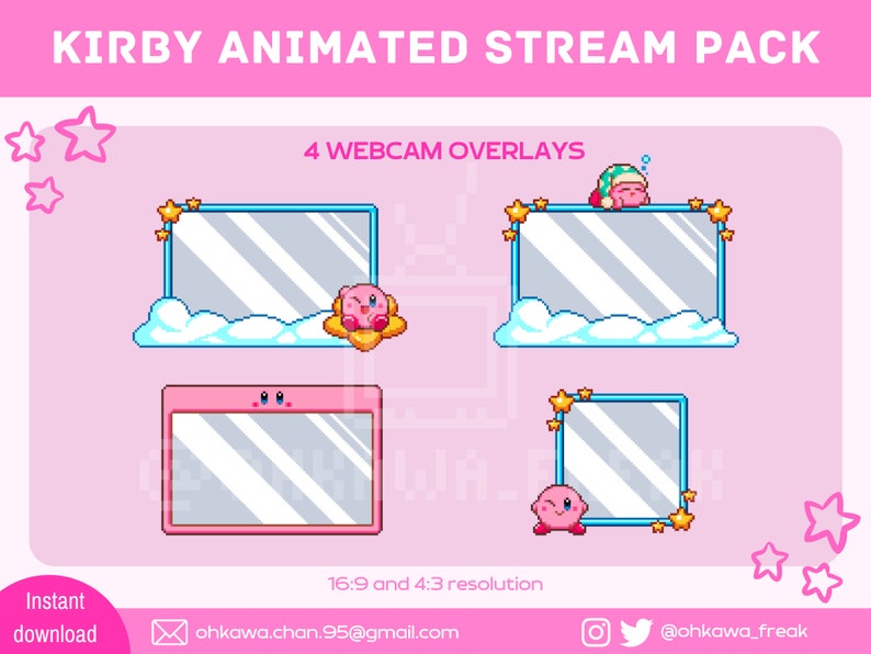 Full Kirby Animated Stream Pack / Cute / Kawaii / Pink / Pixel Art - Etsy
