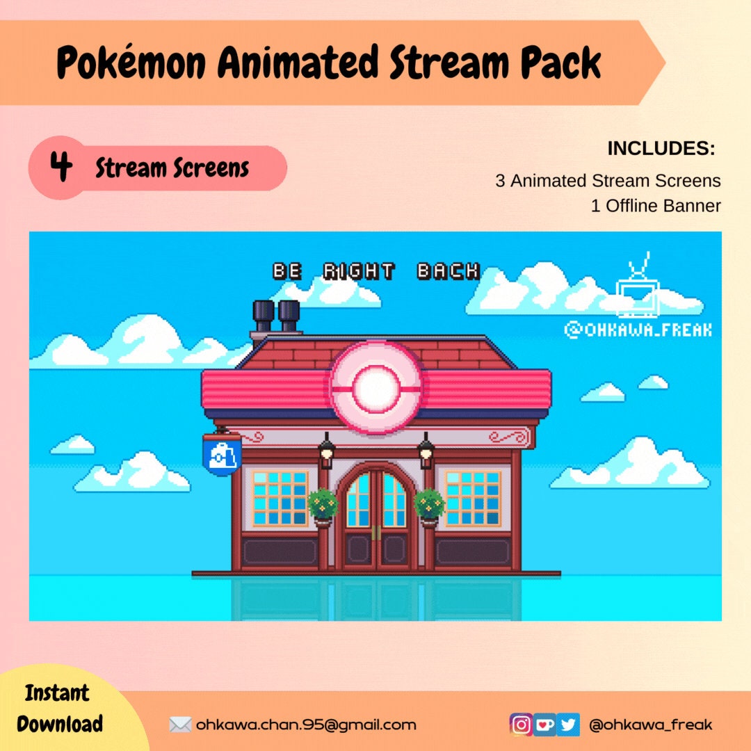 Full Pokémon Animated Stream Pack / Twitch / Youtube / Pixel Art - Etsy