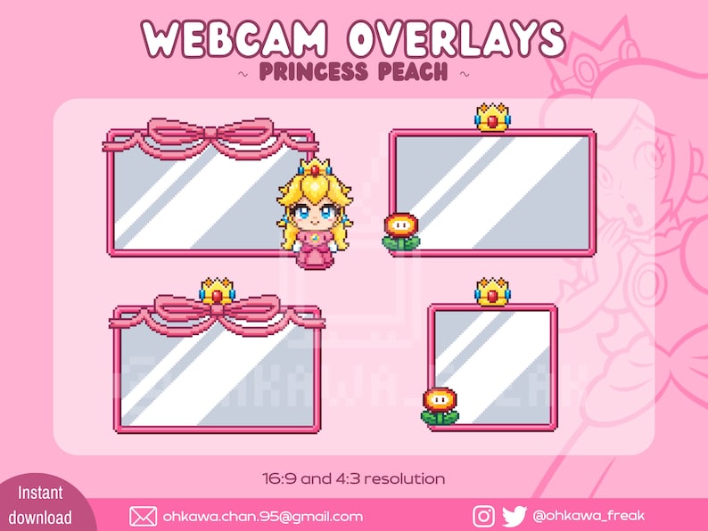 Princess Peach Webcam Overlays / Cute / Kawaii / Pink / Pixel Art - Etsy