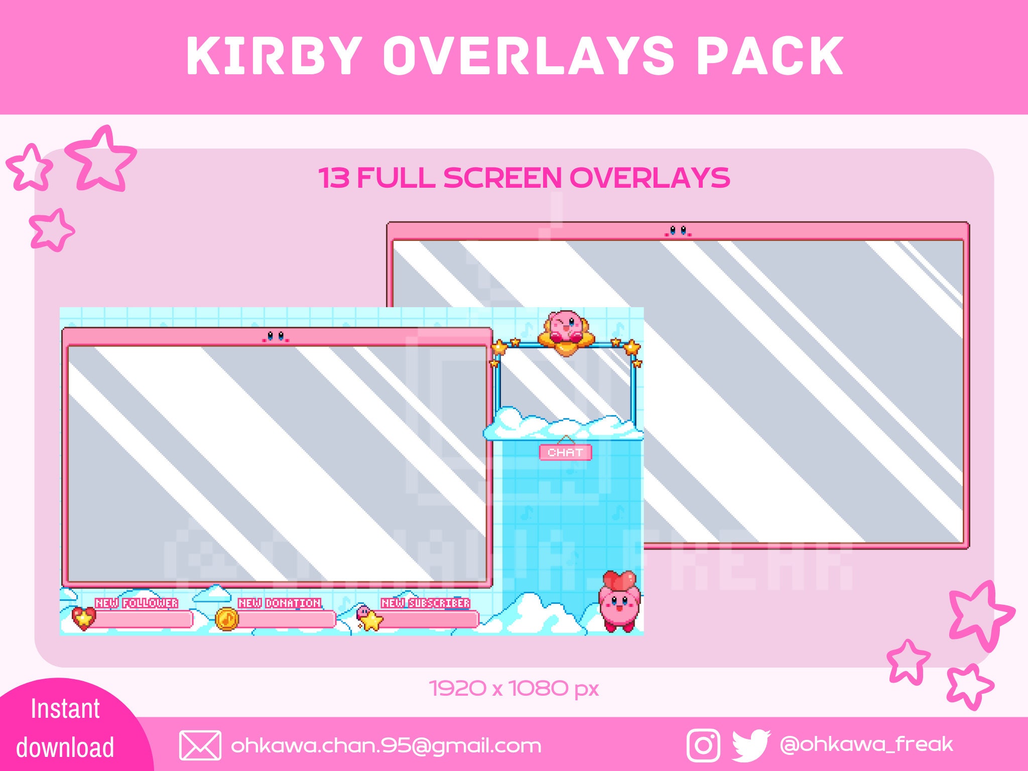 Kirby Stream Overlays / Cute / Kawaii / Pink / Pixel Art - Etsy