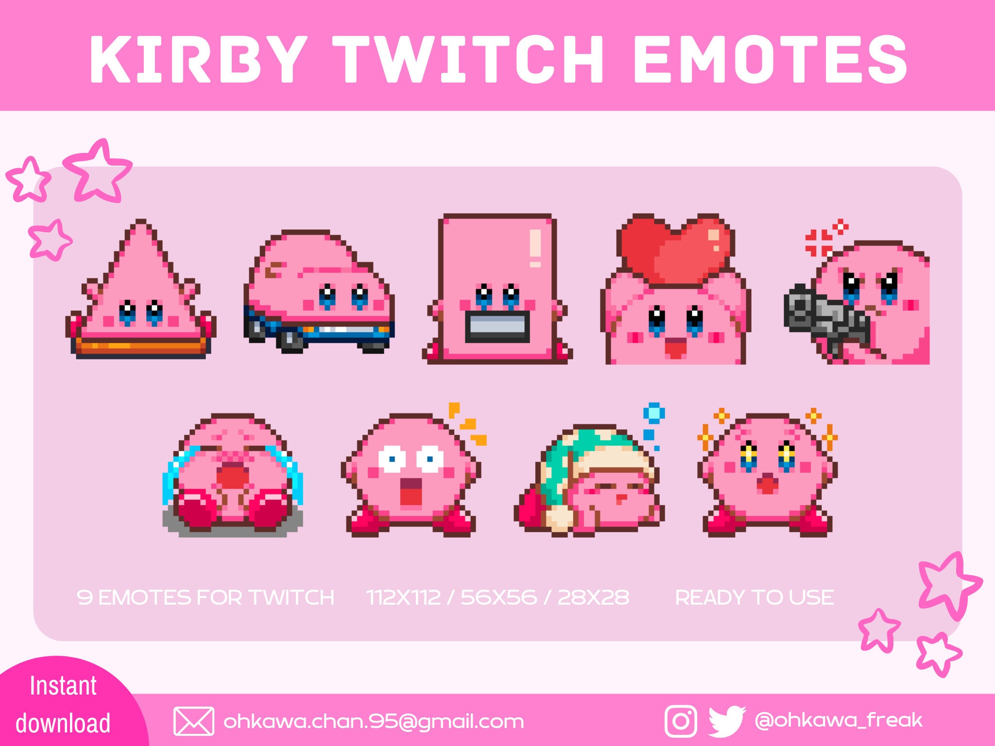 Kirby Twitch Emotes / Cute Emotes / Kawaii / Streamer / Pixel / Pink ...