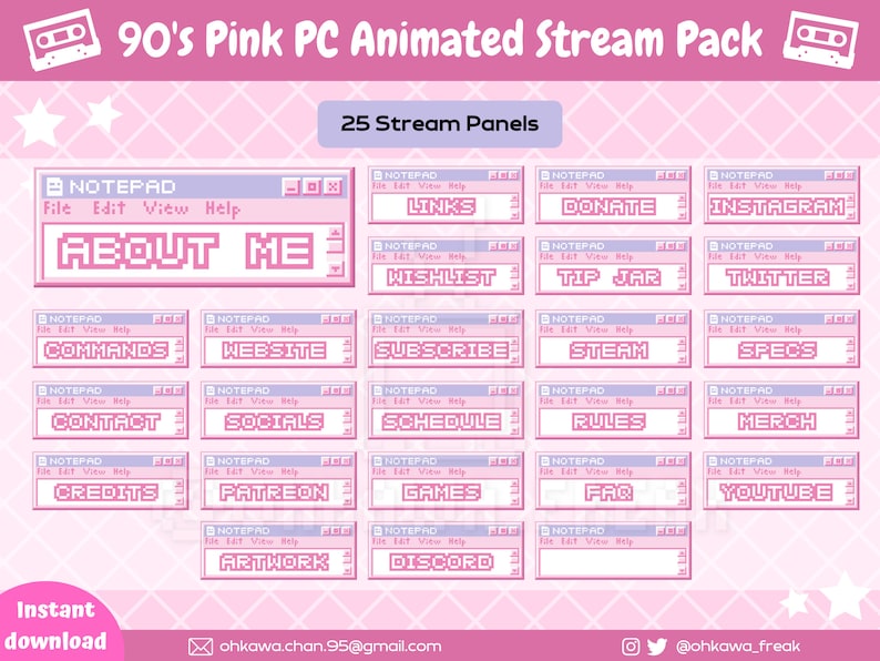 Full 90's Pink PC Animated Stream Package / Retro Windows / Kawaii ...