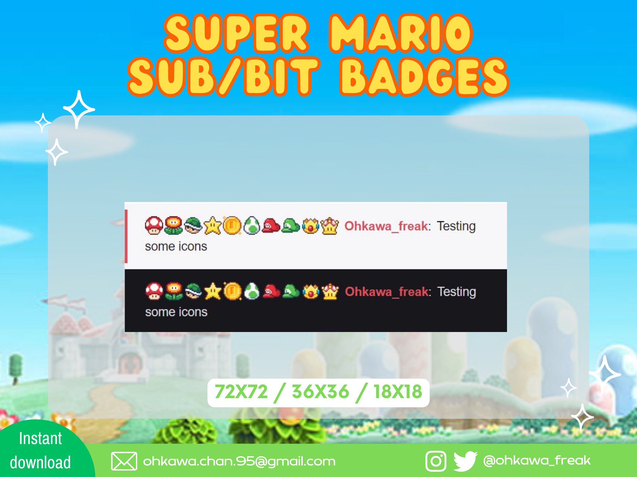 Super Mario Twitch Sub Bit Badges / Peach / Yoshi / Luigi / Streamer ...