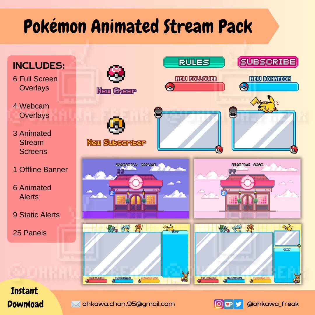 Full Pokémon Animated Stream Pack / Twitch / Youtube / Pixel Art - Etsy