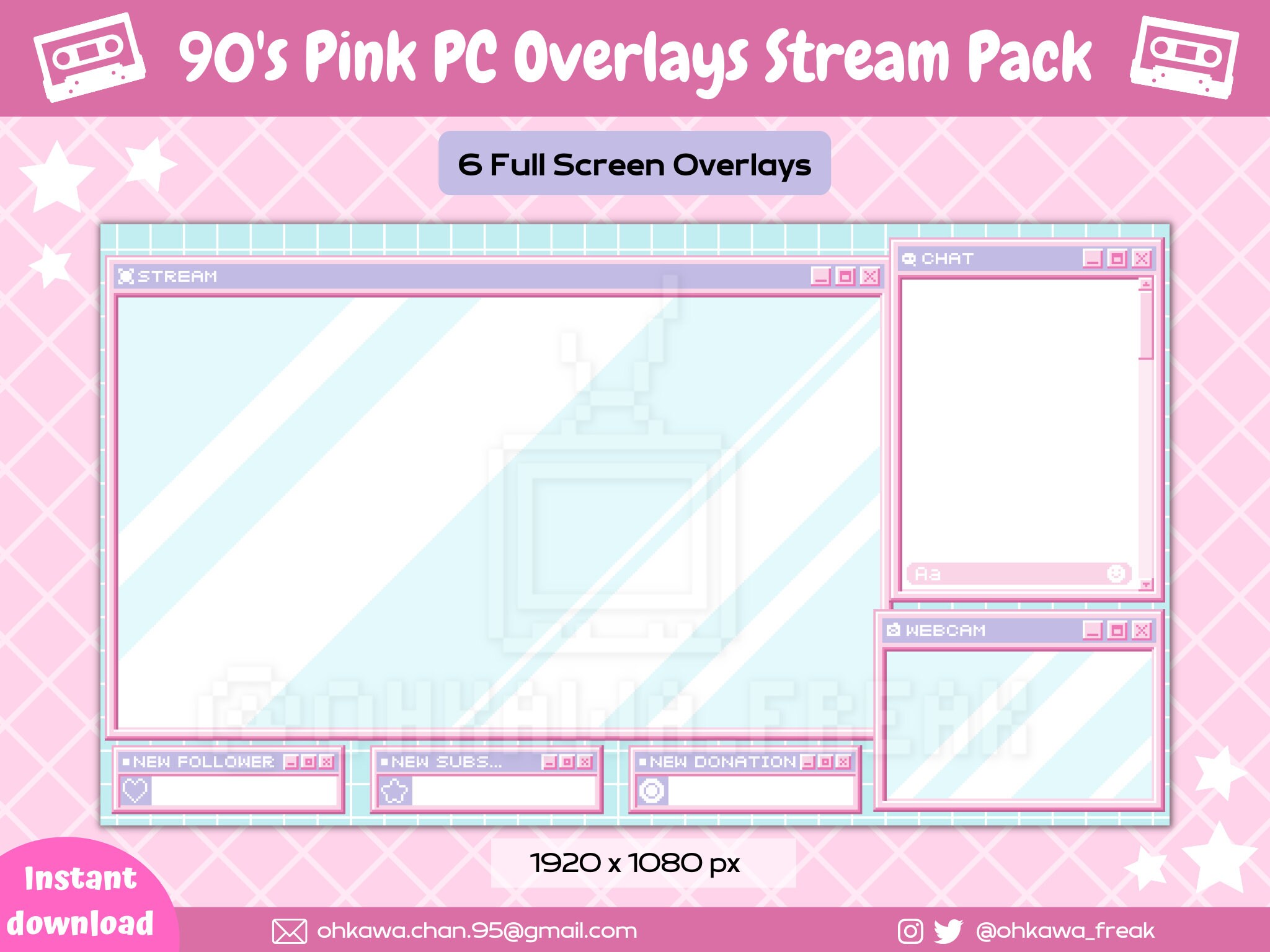90's Pink PC Overlays Stream Pack / Retro Windows / Kawaii / Computer ...