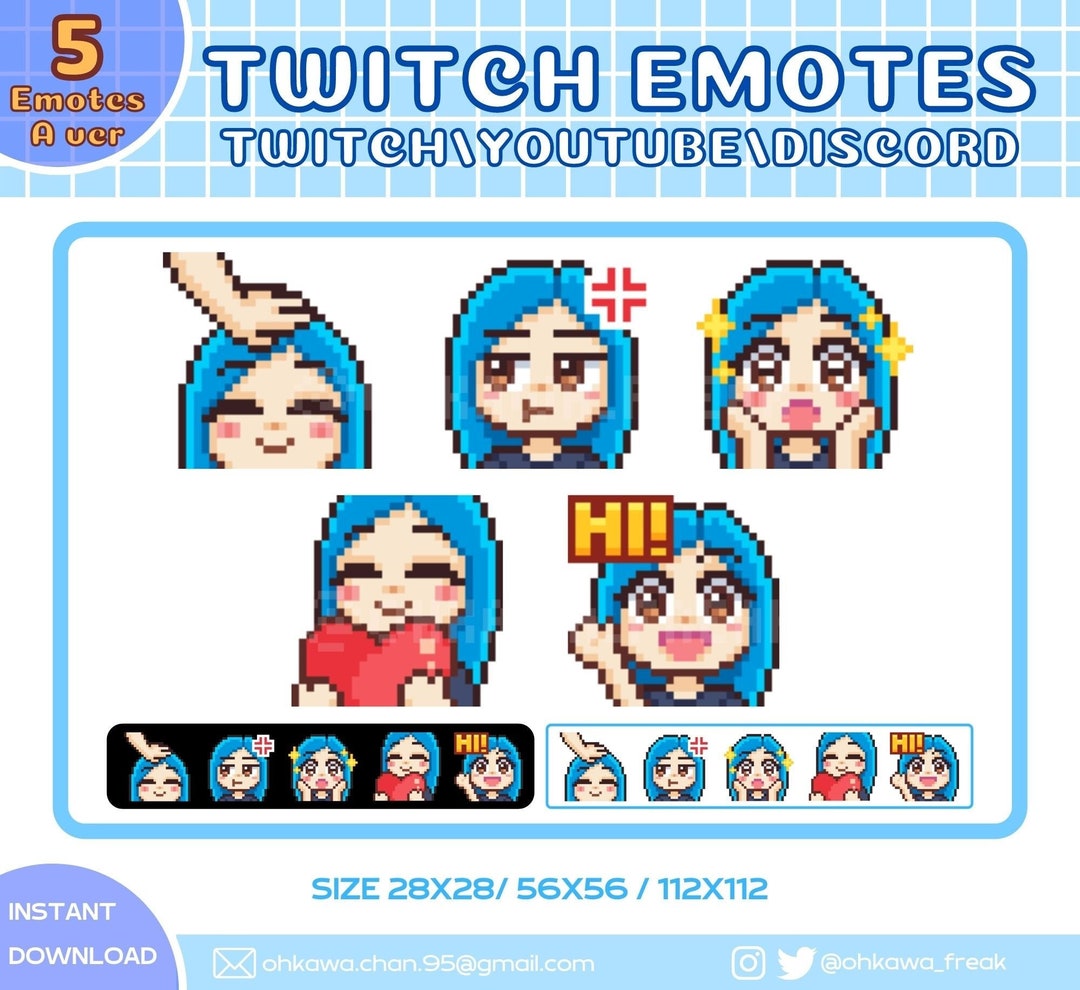 Blue Hair Girl Twitch Emotes (A Ver.) / Cute / Youtube / Discord ...