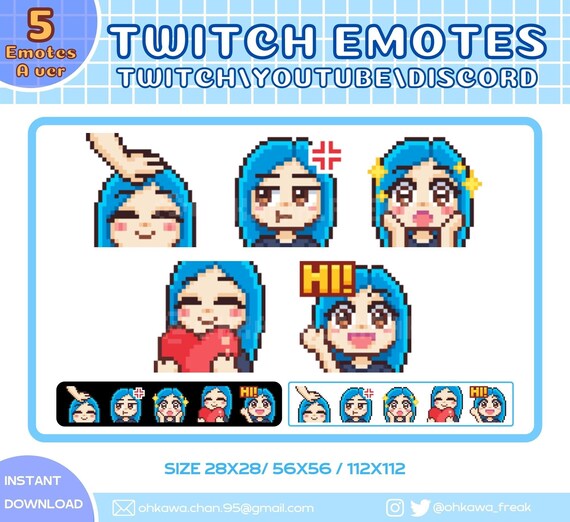 Blue Hair Girl Twitch Emotes A Ver. / Cute / Youtube / - Etsy