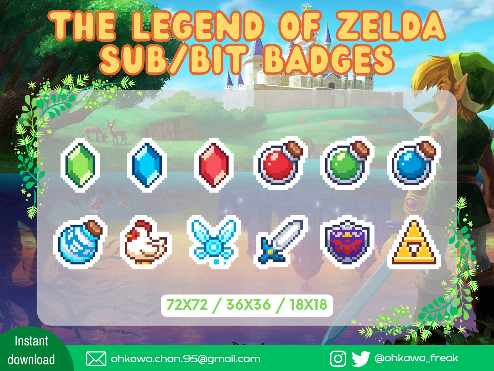 The Legend of Zelda Twitch Sub Bit Badges / TLOZ / Link / Triforce ...