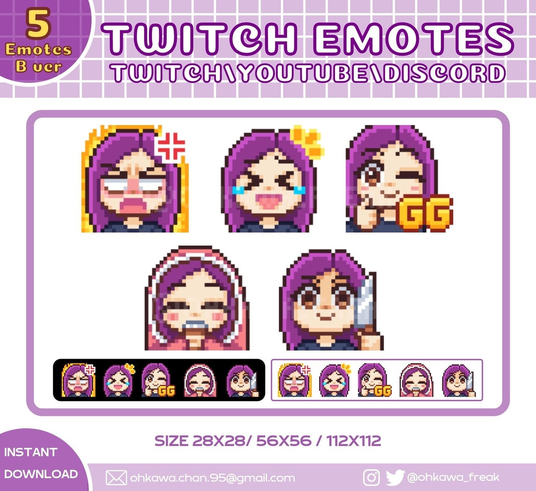 Purple Hair Girl Twitch Emotes (B Ver.) / Cute / Youtube / Discord ...