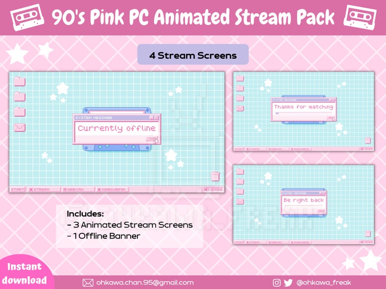Full 90's Pink PC Animated Stream Package / Retro Windows / Kawaii ...