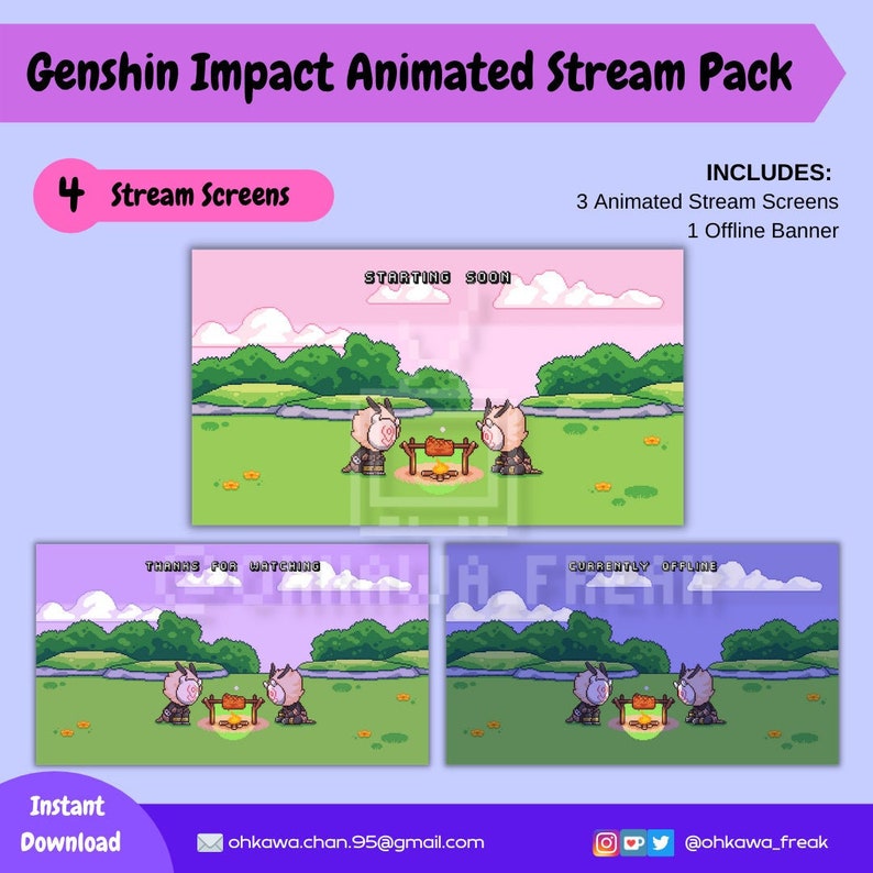 Genshin Impact Animated Stream Screens Pack / Pixel Art / Twitch ...