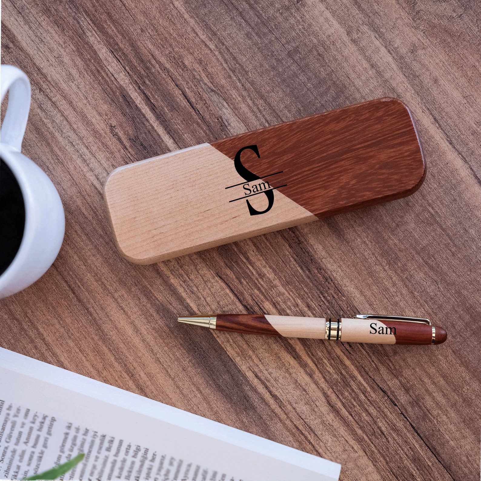 Wood Pen Setmonogrammed Wood Penmonogrammed Pen Setdesktop - Etsy