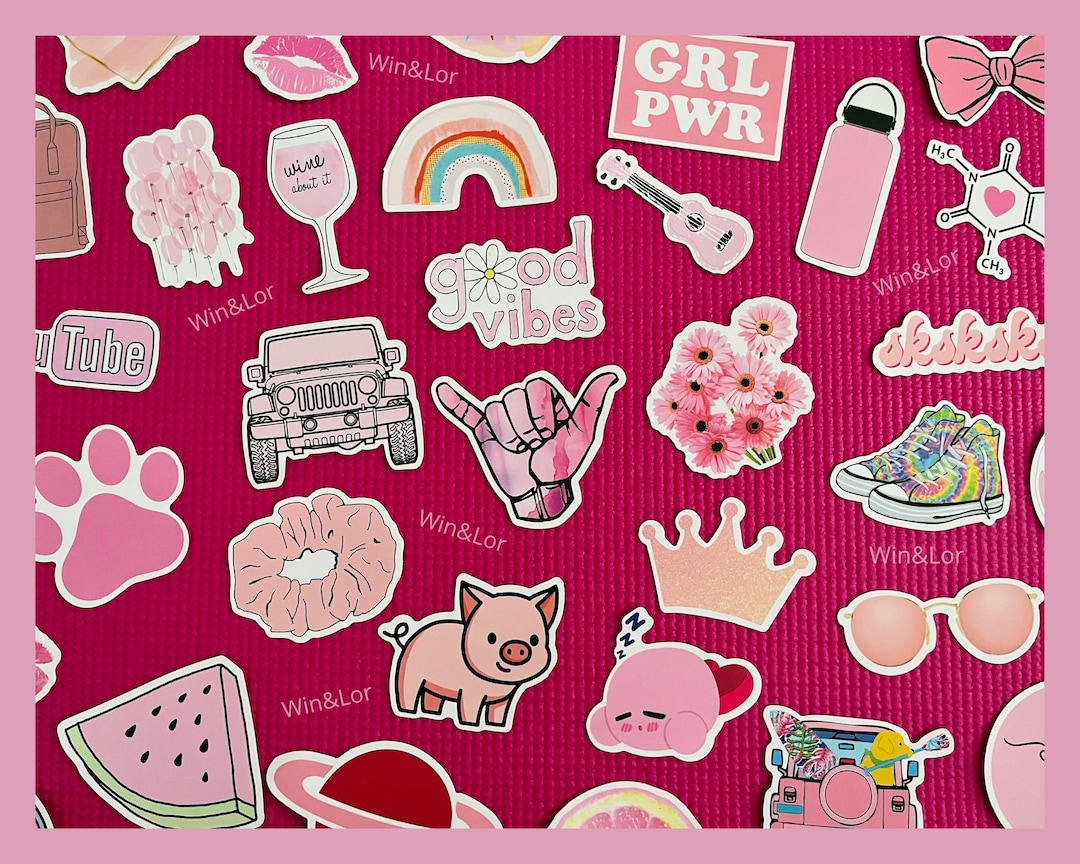 Pink Stickers, Waterproof Vinyl Cute Stickers, Laptop Stickers, Girl ...