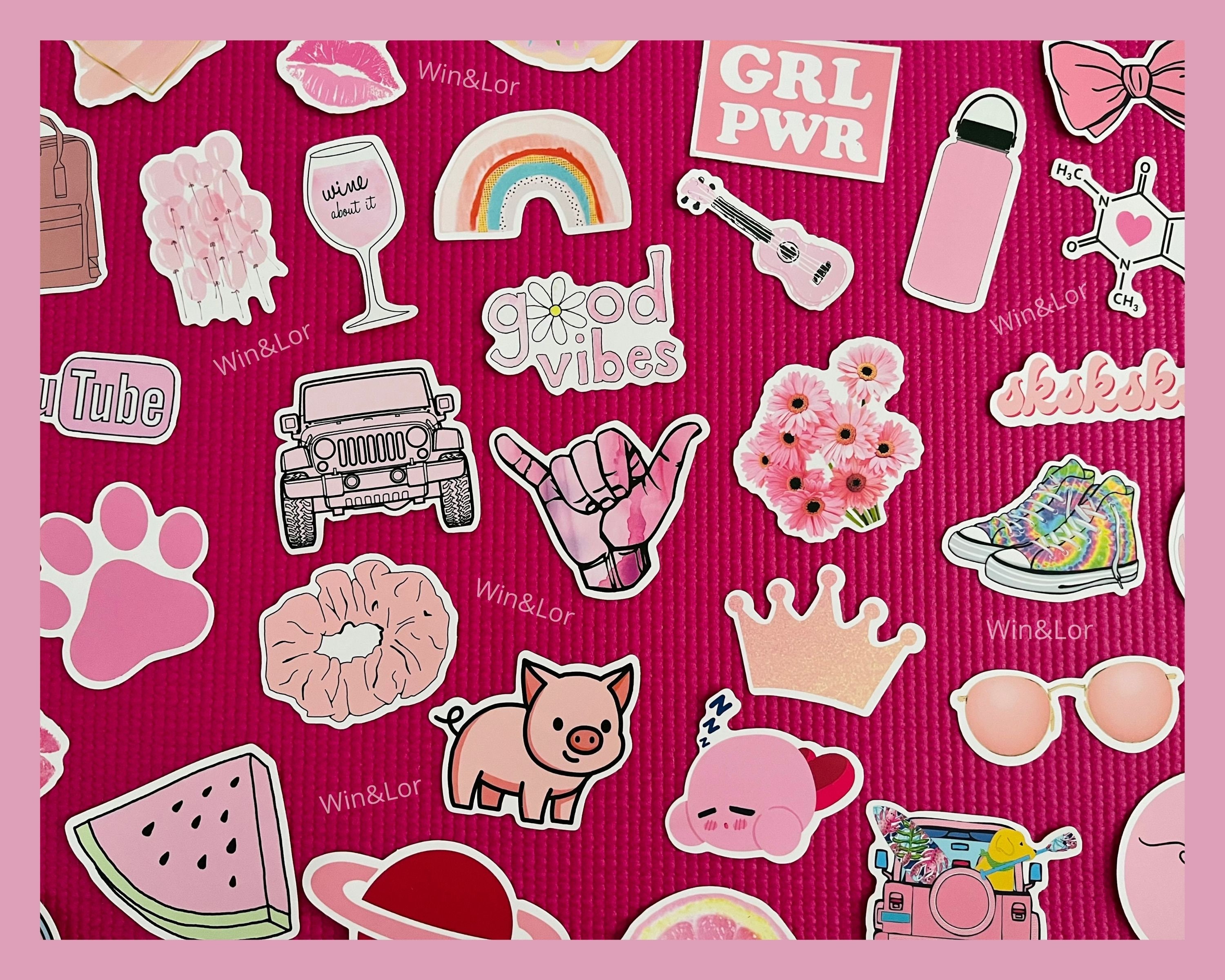 Pink Stickers, Waterproof Vinyl Cute Stickers, Laptop Stickers, Girl ...