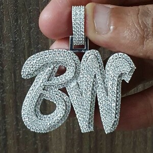 Moissanite/simulated Diamond bw Pendant,14kt White Gold Finish Letter ...