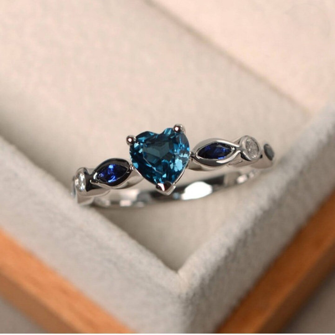 1.5 CT Blue Heart Shaped Diamond Wedding Engagement Ring,14k White Gold ...