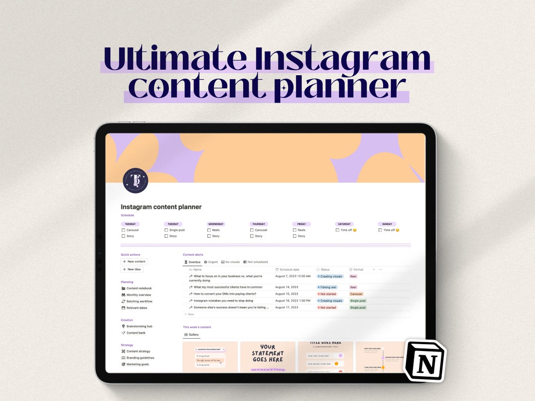 Instagram Content Planner Notion Template, Social Media Content ...