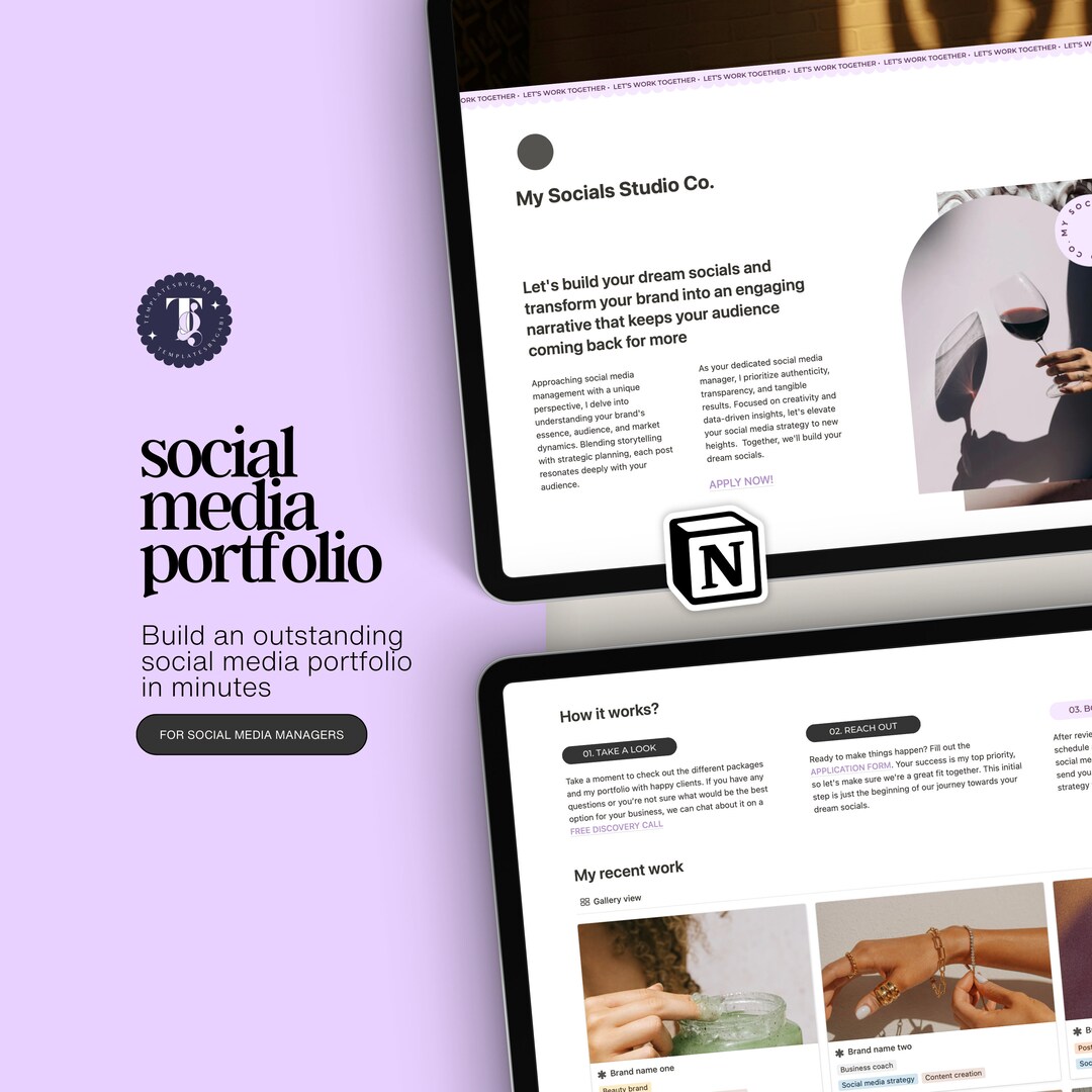 Social Media Portfolio Template, Portfolio Notion Template, Social Media Manager Portfolio - Etsy