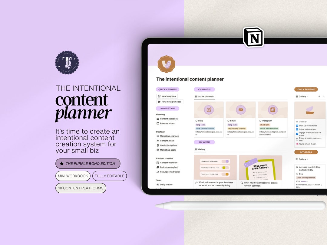 Notion Template Content Planner, Social Media Content Planner Template ...