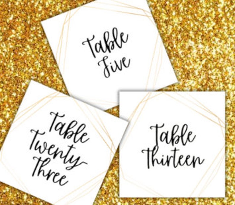 Gold Wedding Table Number Printable 4x4 Card Download - Etsy