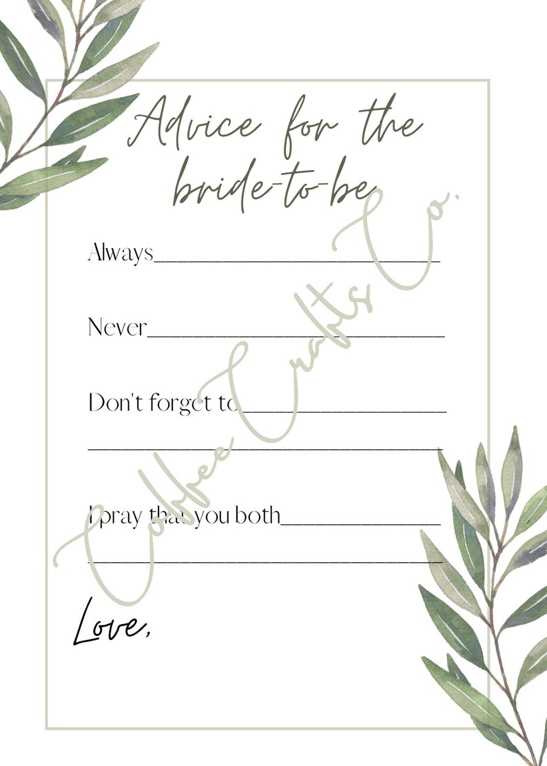 Advice for the Bride-to-be Printable Card - Etsy