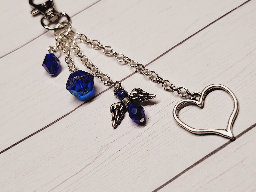 Boho Cobalt Blue Angel Heart Keychain Purse Charm Bag Charm Dangle ...