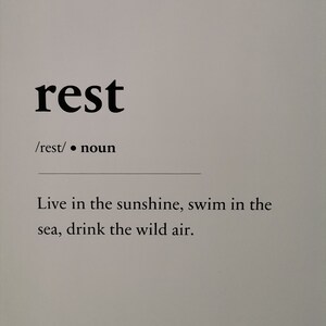 Rest Poster Definition Print Inspiring Quote | Etsy
