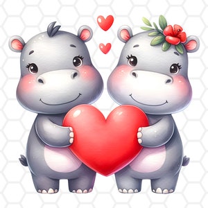 Valentine Hippo Png Files for Sublimation, Hippo Png, Hippo Clipart ...