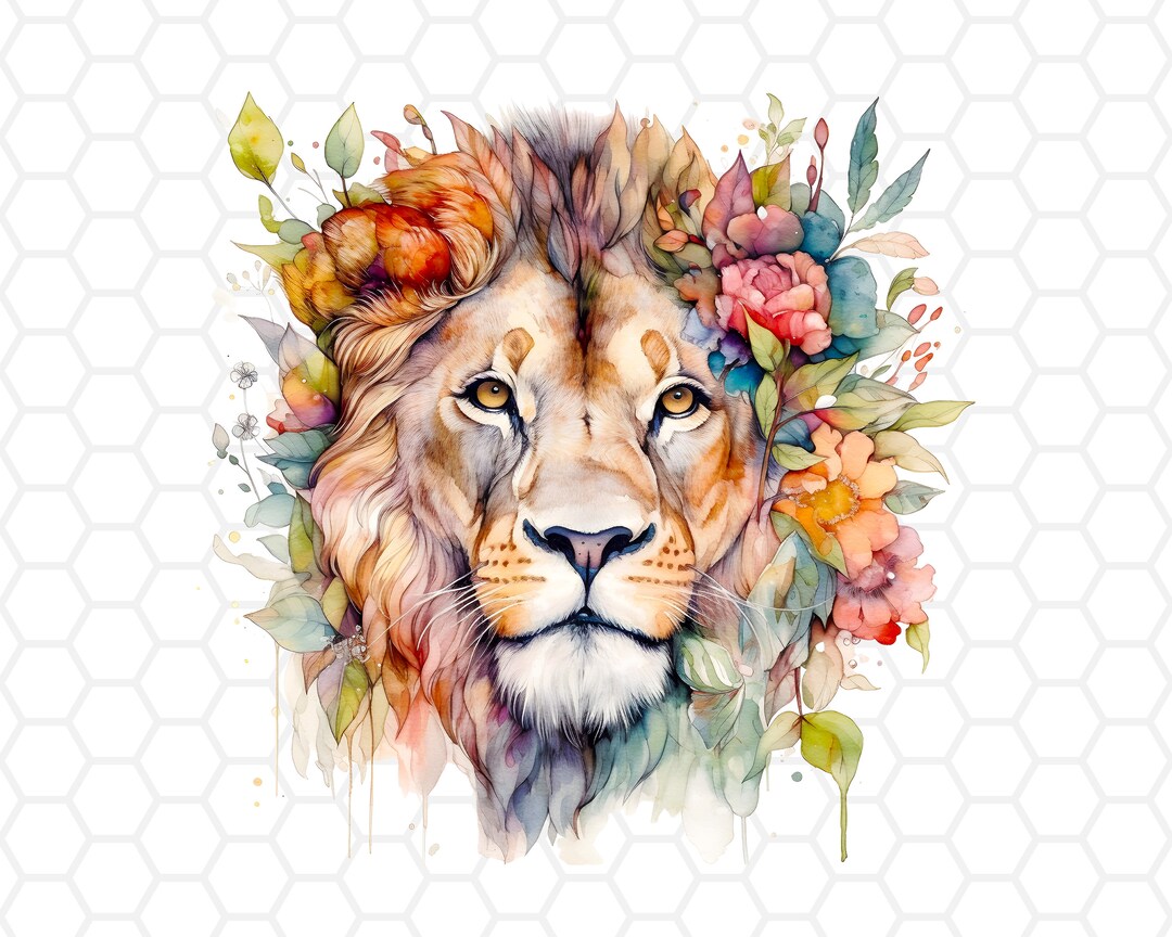 Watercolor Lion PNG: Floral Safari Animal Clipart (digital Download) - Etsy