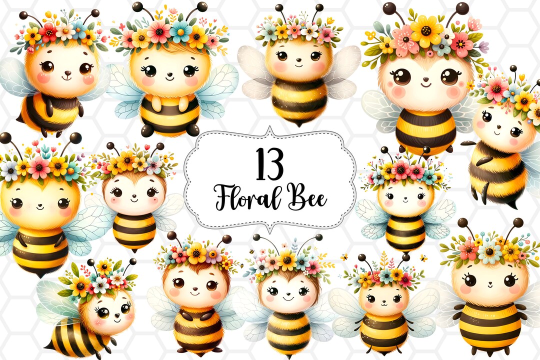 Cute Floral Bee Png Files for Sublimation, Bee Png, Bee Clipart ...