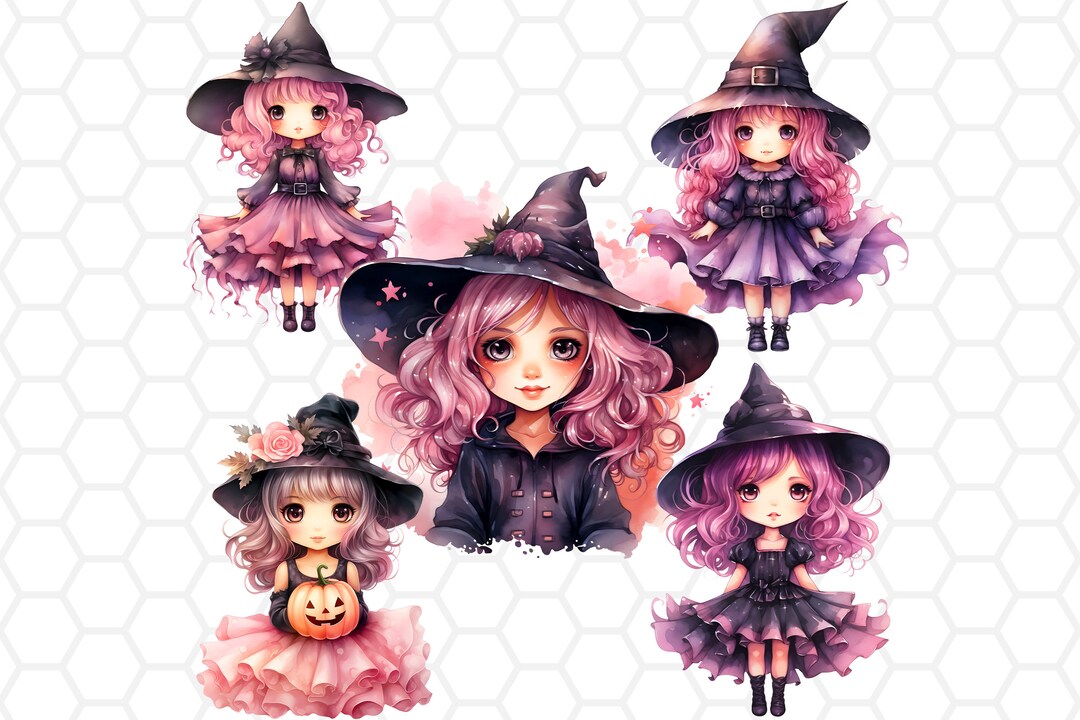 Pink Halloween Witch Png Files for Sublimation, Witch Clipart, Witch ...