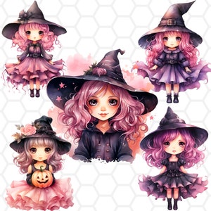 Pink Halloween Witch Png Files for Sublimation, Witch Clipart, Witch ...