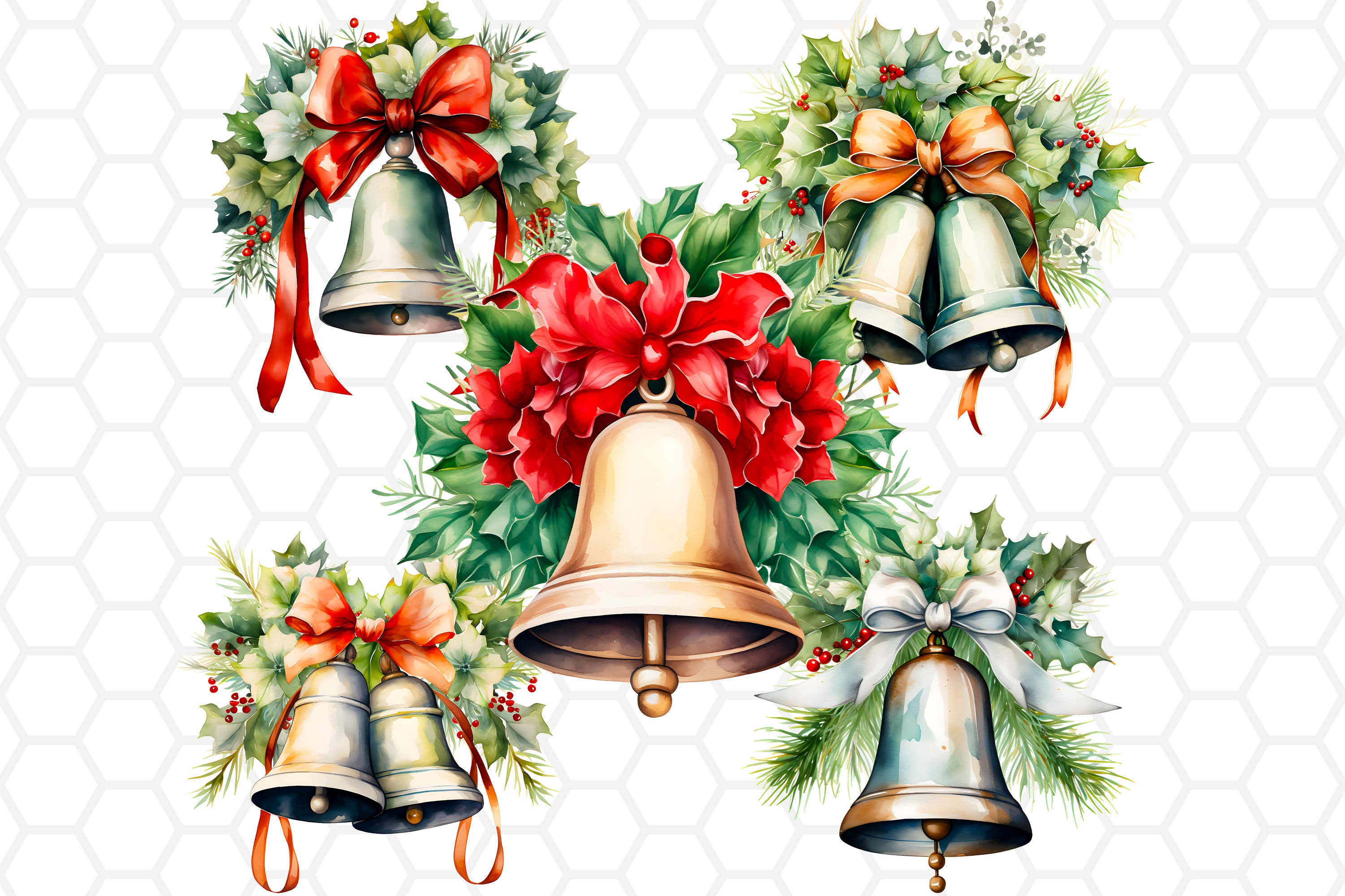 Watercolor Christmas Bells Png Files for Sublimation - Etsy