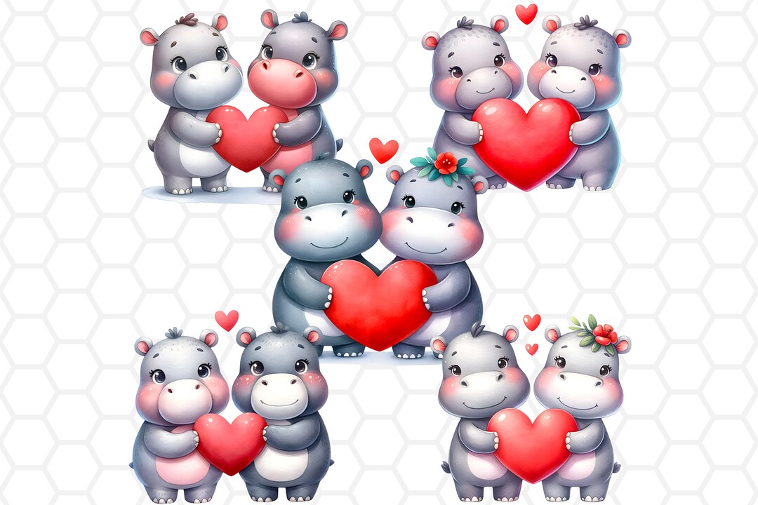Valentine Hippo Png Files for Sublimation, Hippo Png, Hippo Clipart ...