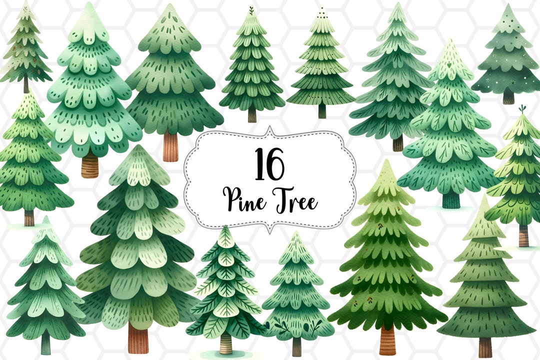 Watercolor Pine Tree Clipart: 16 PNG Forest Designs (digital Download ...