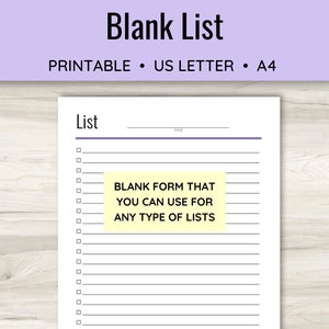 Printable Blank List Checklist Simple List Form Planner - Etsy