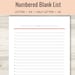 Numbered Blank List With Two Columns, Simple List Template, Printable ...